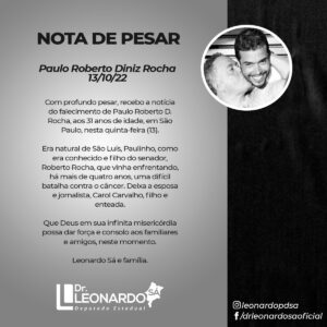 Dr. Leonardo Sá emite nota de pesar pelo falecimento de Paulinho Rocha – Blog do Daniel Santos